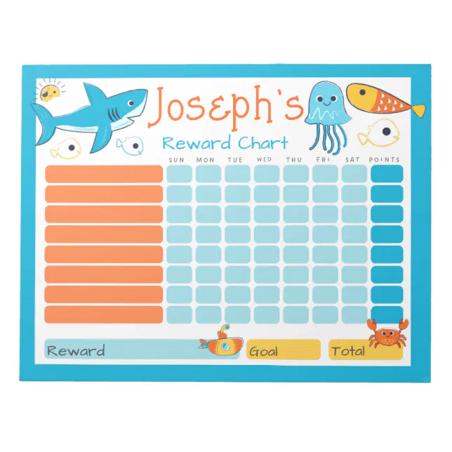 Shark Kids Reward Chart for Daily Routine Chores Notepad | Zazzle