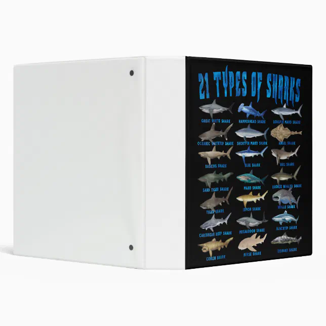 Shark Lovers 21 Types Of Sharks Ocean Animal 3 Ring Binder | Zazzle