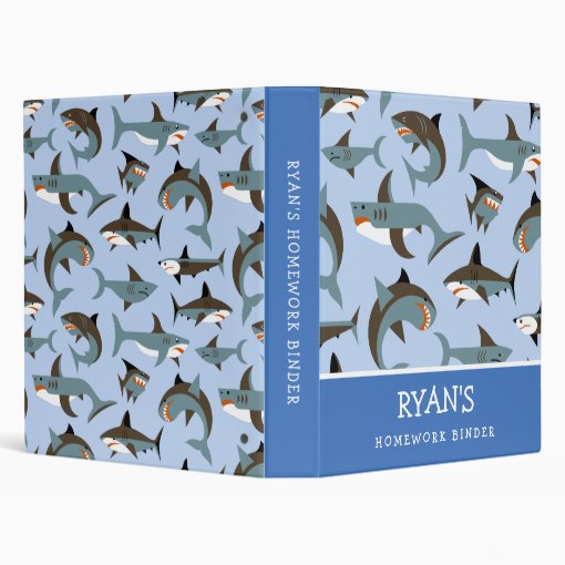 Shark Pattern Blue Name School 3 Ring Binder | Zazzle