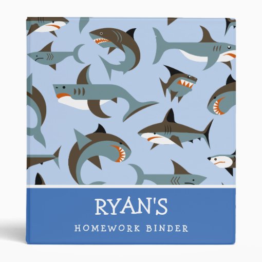 Shark Pattern Blue Name School 3 Ring Binder | Zazzle