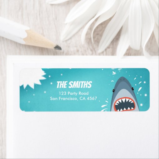 Shark Pool party Address Labels Ocean Splish Boy | Zazzle