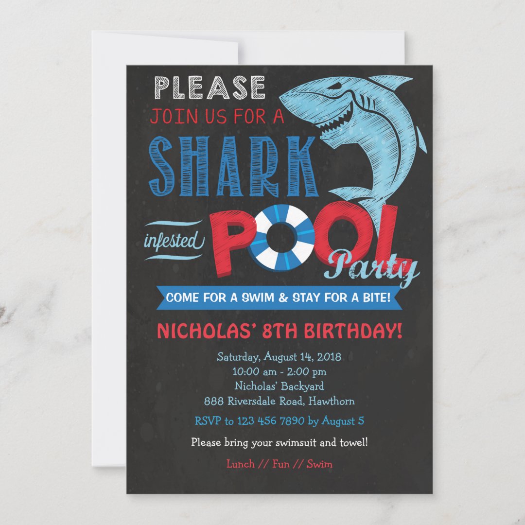 Shark Pool Party Invitation, Shark Invitation | Zazzle