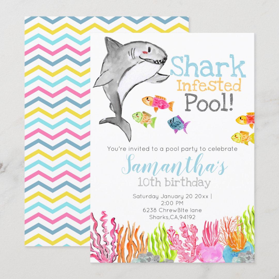 Shark pool party kid birthday invitation | Zazzle