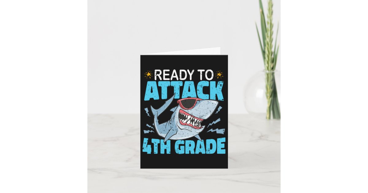 Shark Ready To Attack 4th Grade First Day Boys Kid Card | Zazzle