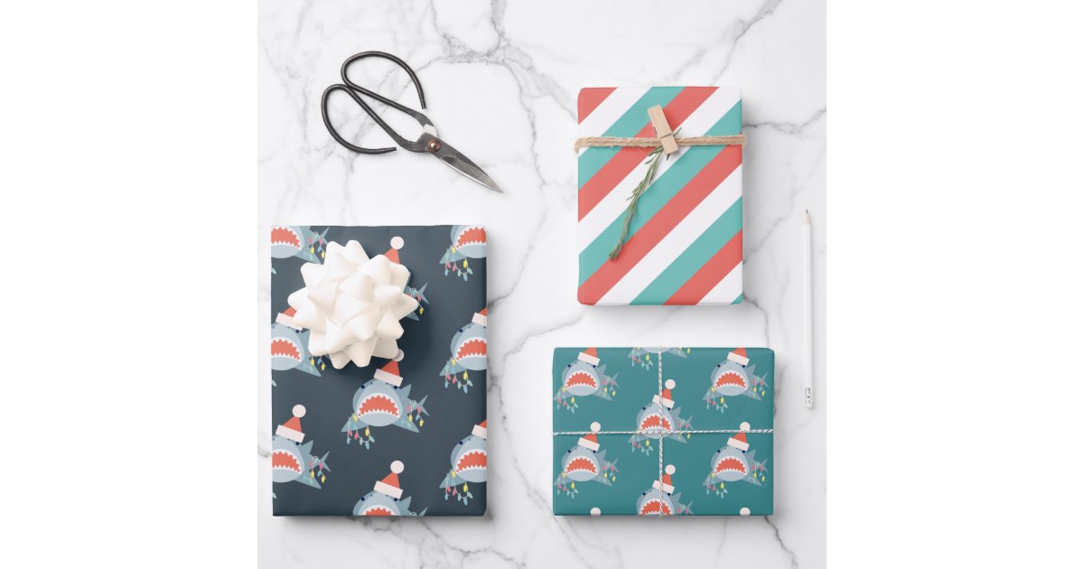 Shark Santa Claus Blue Christmas Holiday Wrapping Paper Sheets | Zazzle