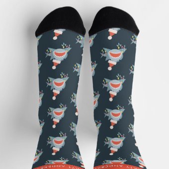 Shark Santa Claus Navy Blue Christmas Holiday Socks | Zazzle