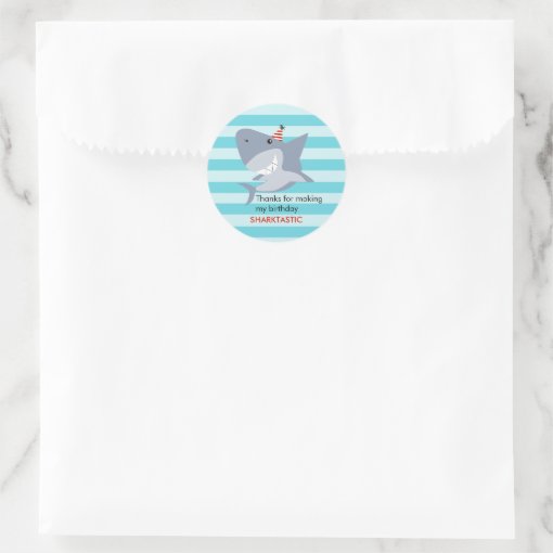 Shark Sharktastic Birthday Party Favor Classic Round Sticker | Zazzle