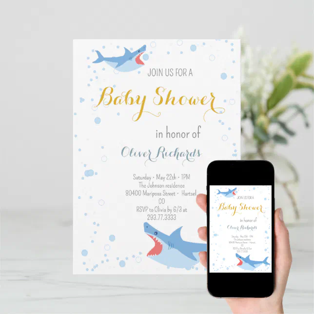 Shark Summer Party Splish Splash Kids Baby Shower Invitation | Zazzle