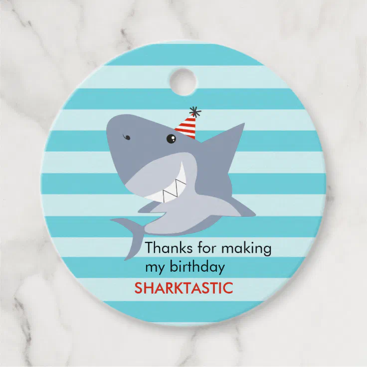 Shark Theme Birthday Party Favor Tags | Zazzle