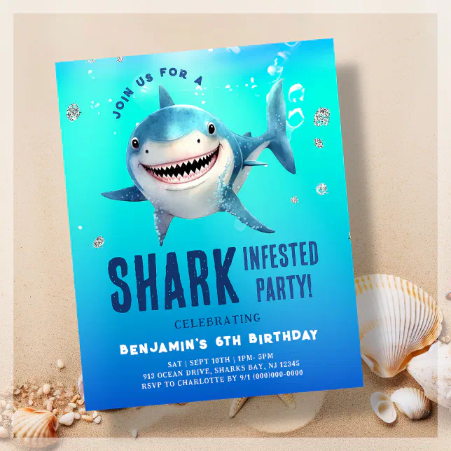 Shark Under The Sea Birthday Budget Invitation | Zazzle