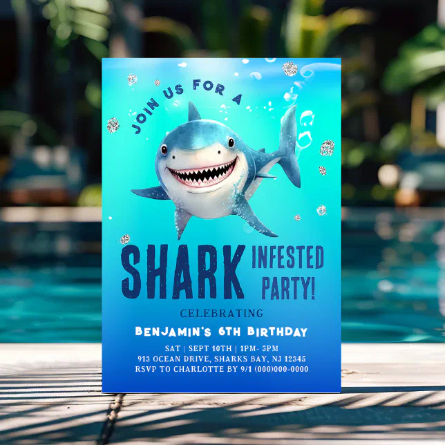 Shark Under The Sea Birthday Invitation | Zazzle