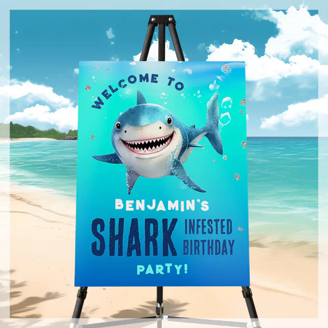 Shark Under The Sea Birthday Party Welcome Foam Board | Zazzle