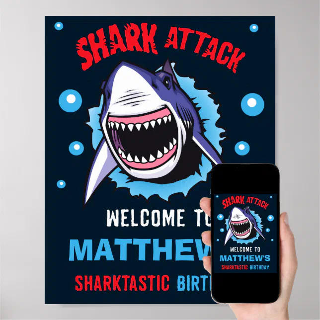 Shark welcome party sign Sharktastic party sign | Zazzle