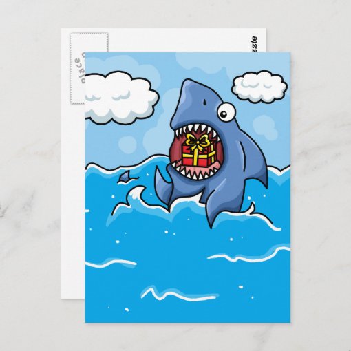 Shark with Present Postcard | Zazzle
