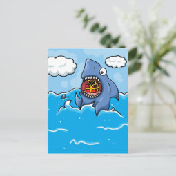 Shark with Present Postcard | Zazzle