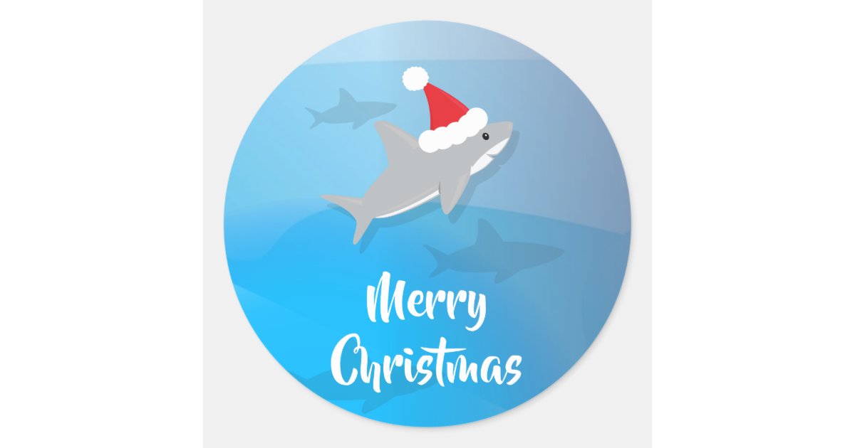 Shark with Santa Hat Merry Christmas Sticker | Zazzle