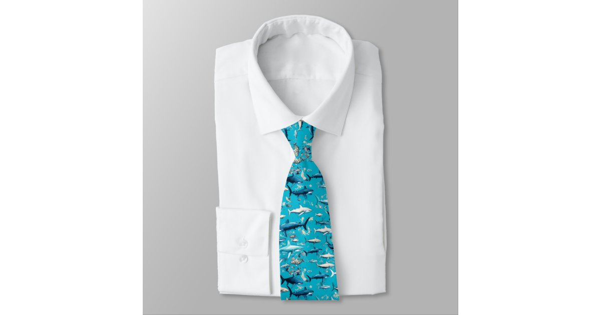 Sharks and Sea Life on Sea Blue Neck Tie | Zazzle