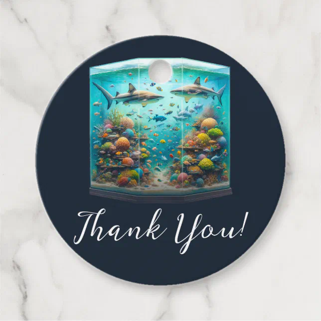 Sharks & Fish Aquatic Watercolor Aquarium Wedding Favor Tags | Zazzle