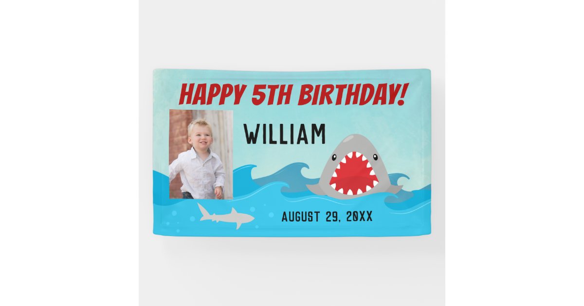Sharks in Water Boys Photo Shark Birthday Party Banner | Zazzle