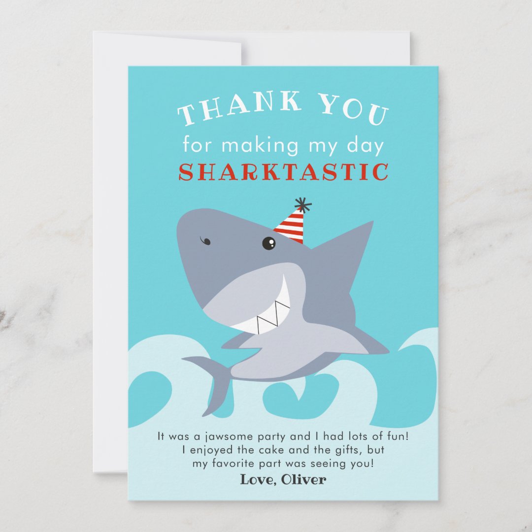 Sharktastic Shark Fish Birthday Party Thank You Card | Zazzle