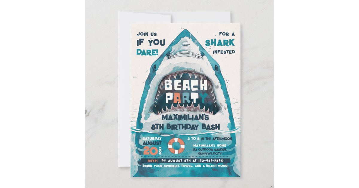 Sharktastic Summer BEACH Party Invitation | Zazzle