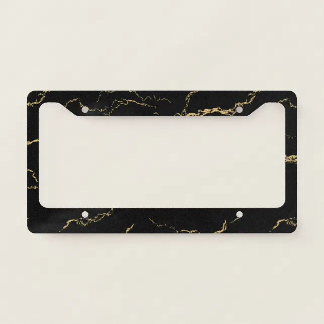 Sharp Black and Gold Marble License Plate Frame | Zazzle