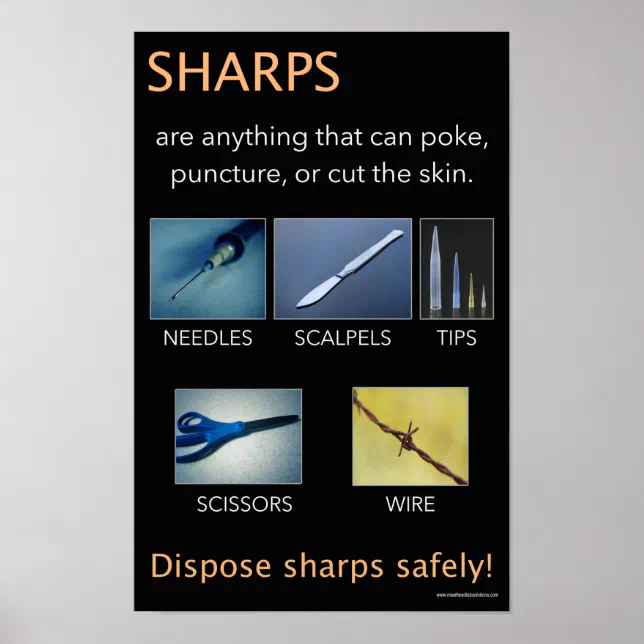 Sharps safety educational poster | Zazzle