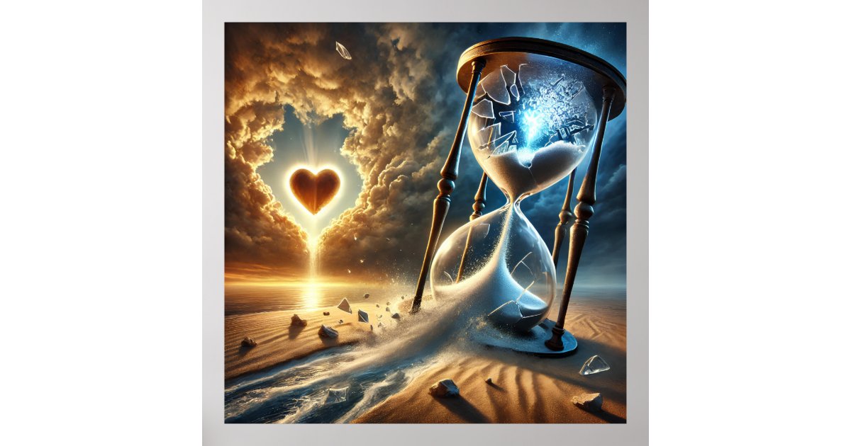 Shattered Hourglass: A Surreal Vision of Time and Poster | Zazzle
