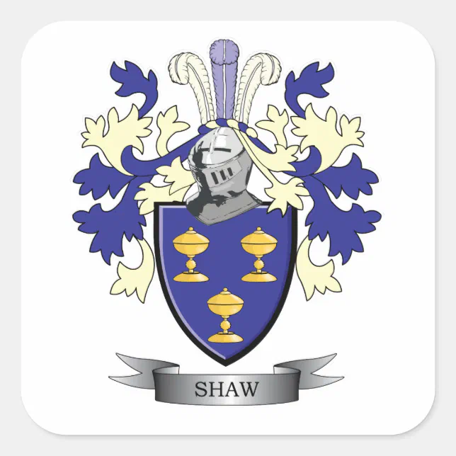 Shaw Family Crest Coat of Arms Square Sticker | Zazzle