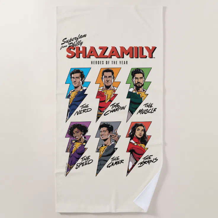 SHAZAM! Fury of the Gods | SHAZAMily Comic Bolts Beach Towel | Zazzle