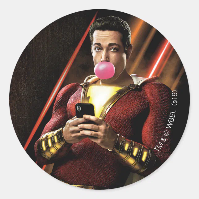 SHAZAM! | Shazam Blowing Bubble Gum Classic Round Sticker | Zazzle