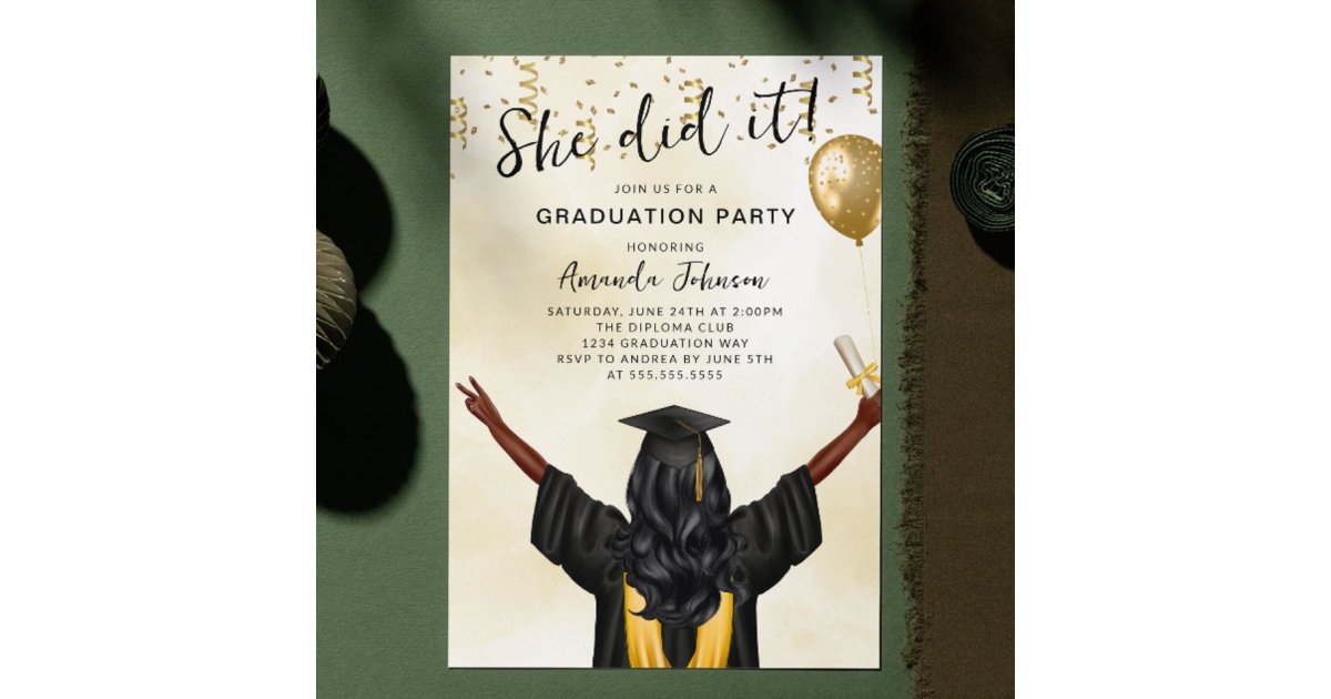 She Did It Female Graduation Party Invitation | Zazzle
