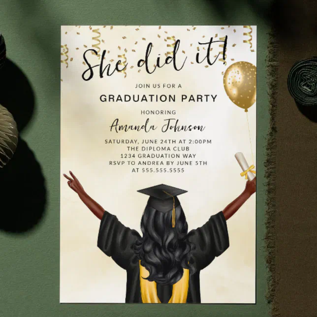 She Did It Female Graduation Party Invitation | Zazzle