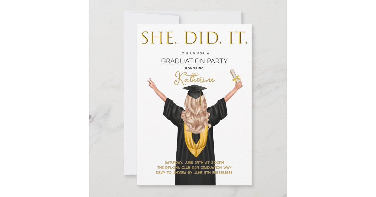 She Did It Graduation Invitation | Zazzle
