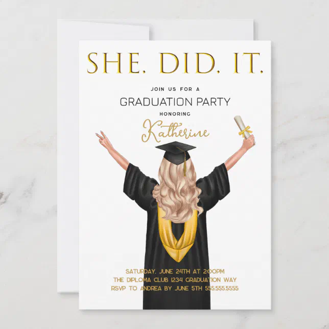She Did It Graduation Invitation | Zazzle