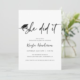 She Did It Graduation Invitation | Zazzle