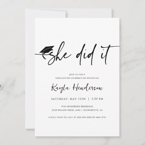 She Did It Graduation Invitation | Zazzle