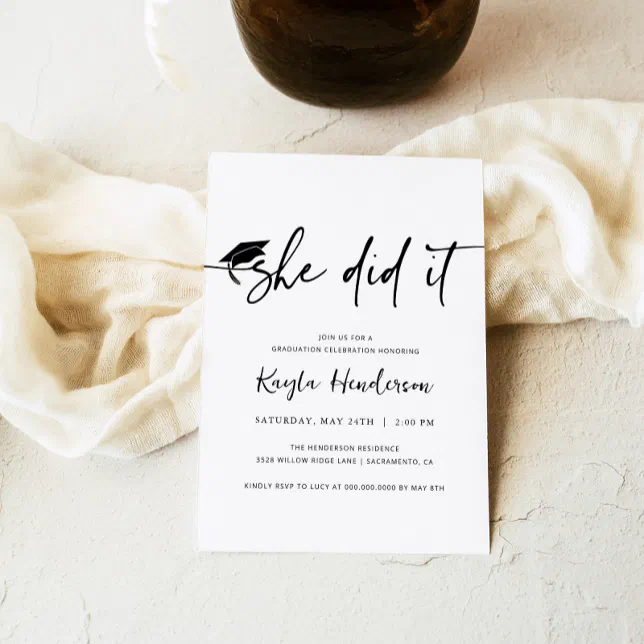 She Did It Graduation Invitation | Zazzle