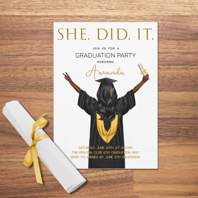 She Did It Graduation Invitation | Zazzle