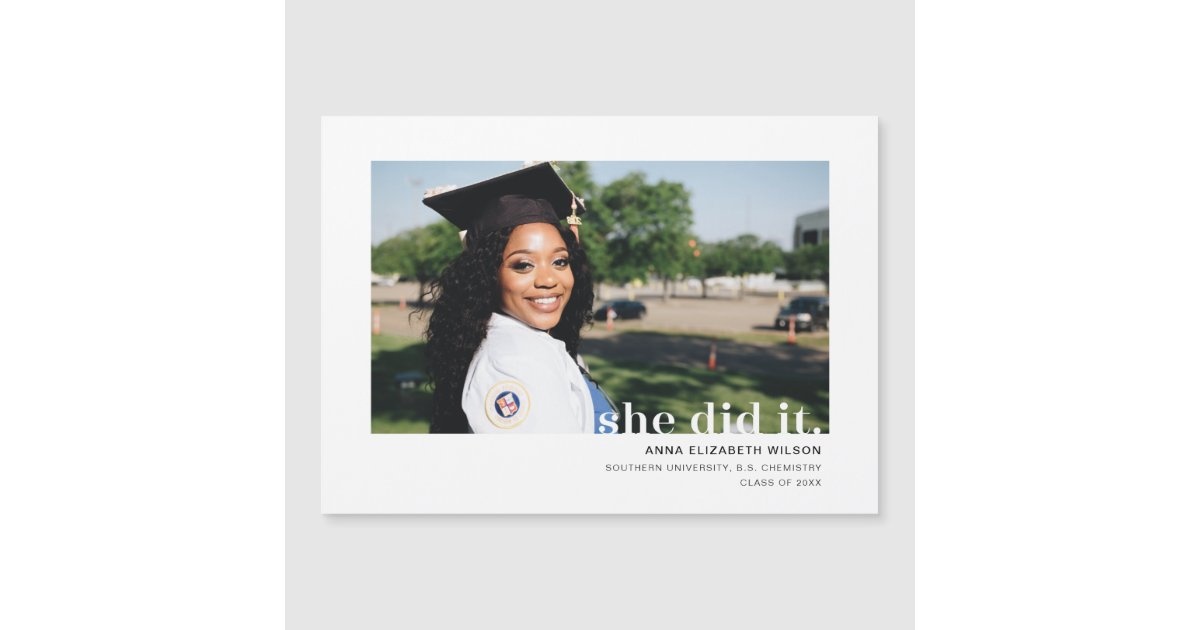 She Did It Graduation Magnetic Card | Zazzle