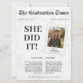 She Did It Graduation Newspaper High School Photo Invitation | Zazzle