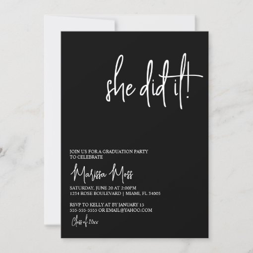 She Did It Graduation Party Invitation | Zazzle