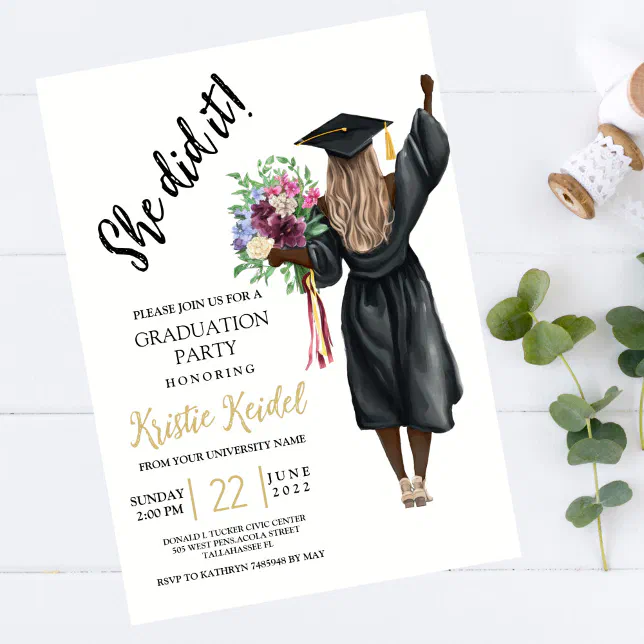 She did it Graduation Party Invitation | Zazzle