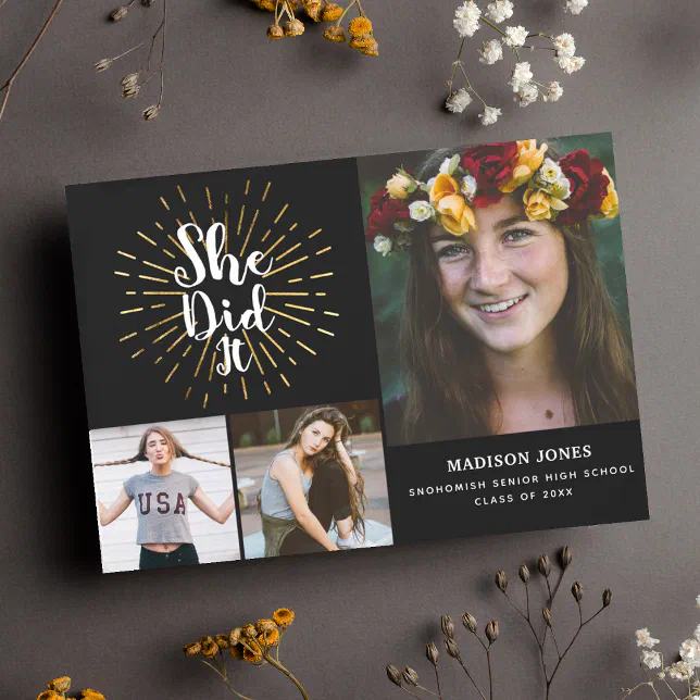 She Did It Graduation Photo Invitation | Zazzle