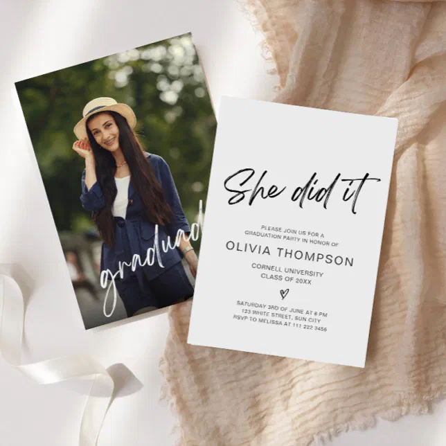 She Did It Graduation Photo Invitation | Zazzle