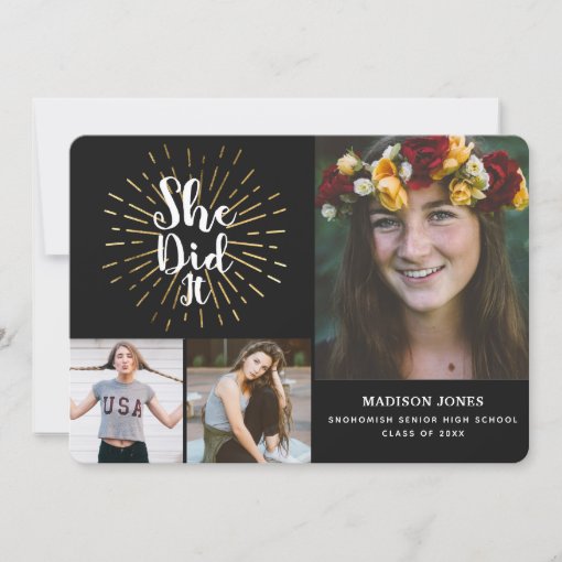 She Did It Graduation Photo Invitation | Zazzle