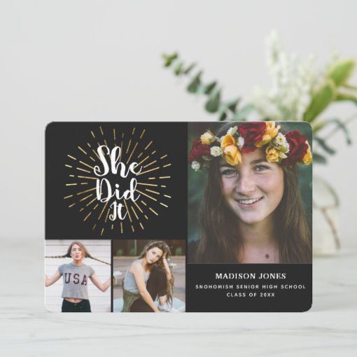 She Did It Graduation Photo Invitation | Zazzle