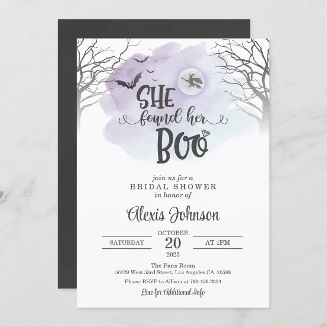 She Found Her Boo Bridal Shower (Purple) Invitation | Zazzle