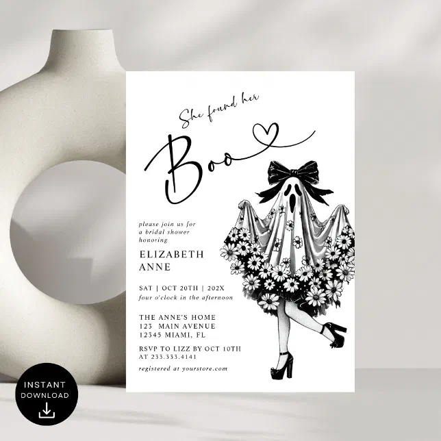 She Found Her Boo Ghost Floral Bridal Shower Invitation | Zazzle