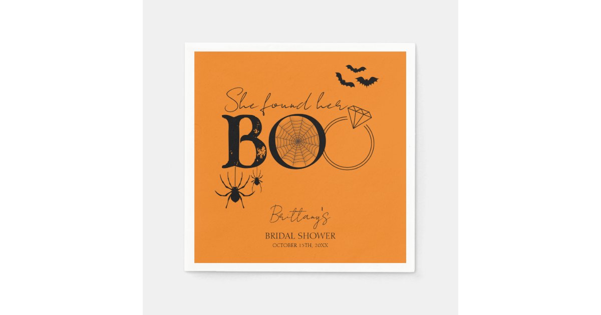 She Found Her Boo Rustic Halloween Bridal Shower Napkins | Zazzle